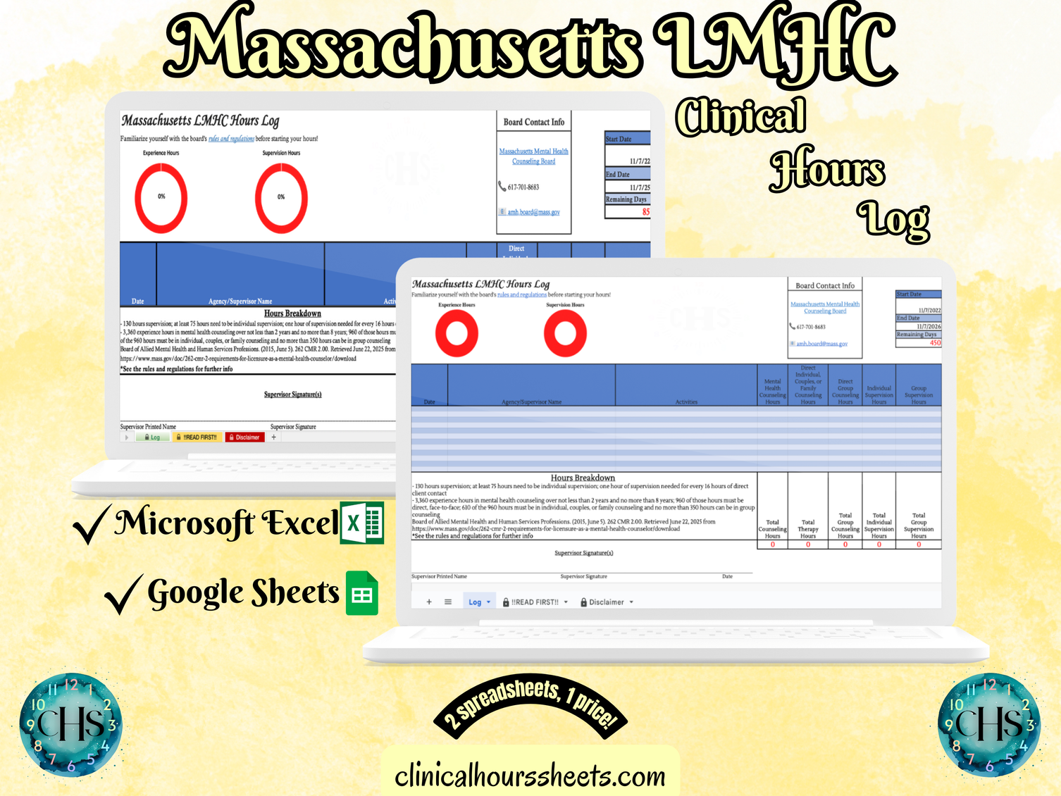 Massachusetts LMHC, Clinical Hours Tracker, Supervision Log for ...