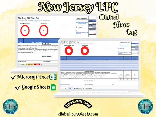 New Jersey LPC, Clinical Hours Tracker, Supervision Log for Licensed ...