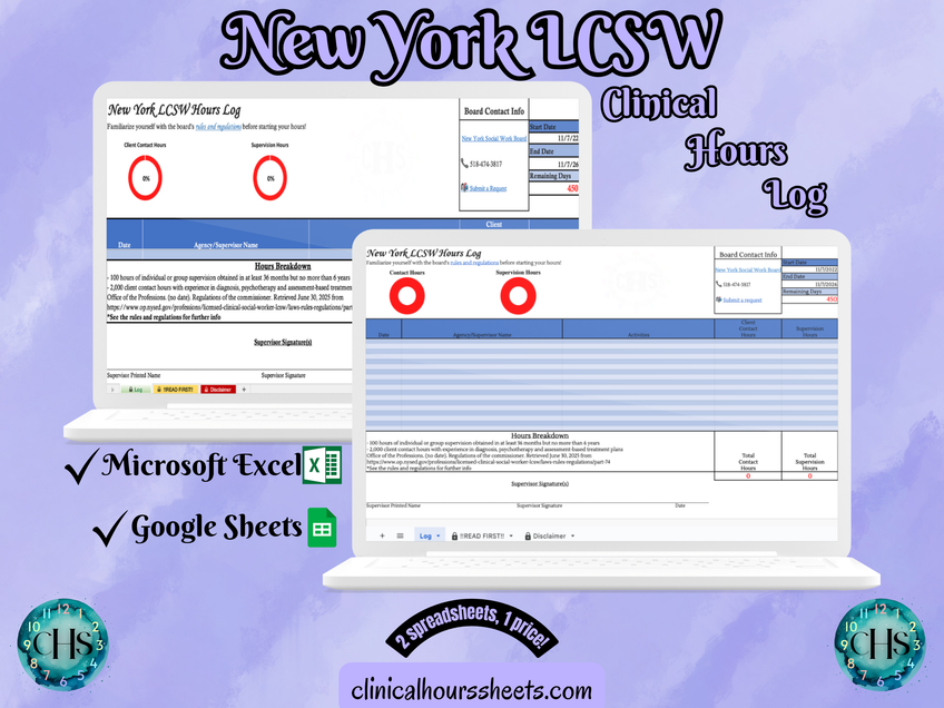 New York, LCSW Hours Tracker, Clinical Supervision Log for Master ...